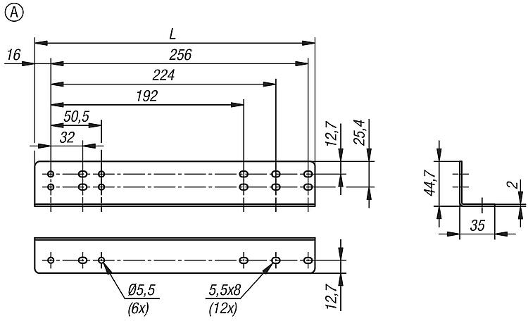 Mounting bracket, steel, for telescopic slides | norelem