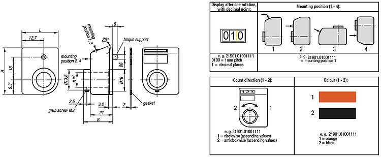 Position indicators with hollow steel shaft, 3 decimal places | norelem